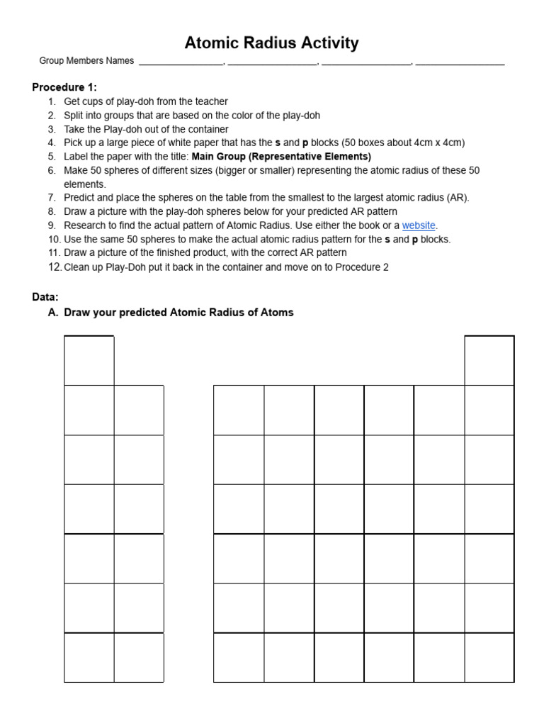 Atomic Radius Activity | PDF | Sets Of Chemical Elements | Periodic Table