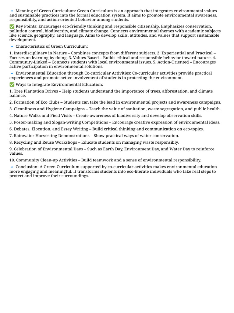 Green Curriculum for Environmental Education | PDF