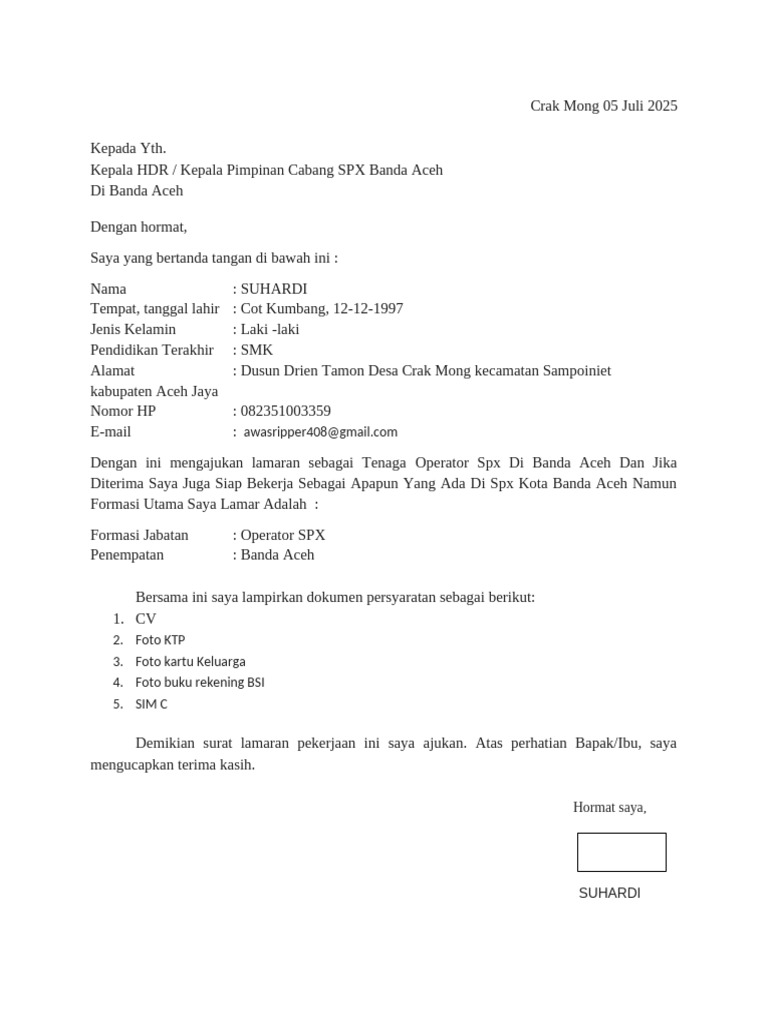Format Surat Lamaran | PDF