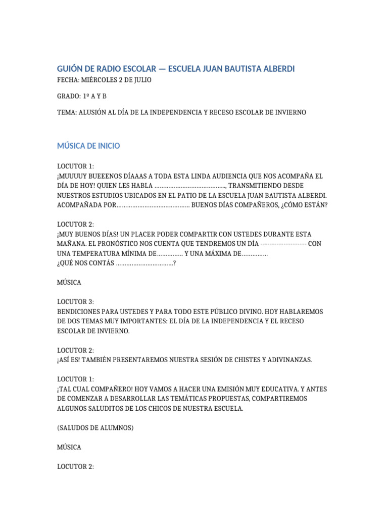 Radio Escolar: Independencia y Receso | PDF