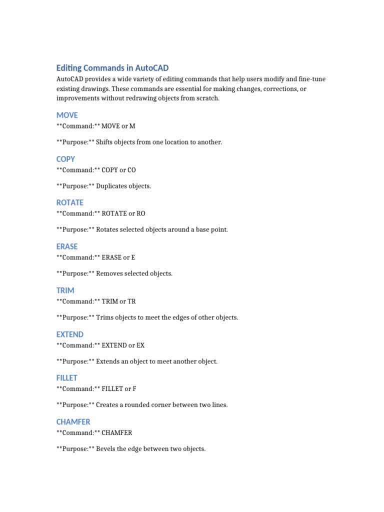 AutoCAD Editing Commands | PDF