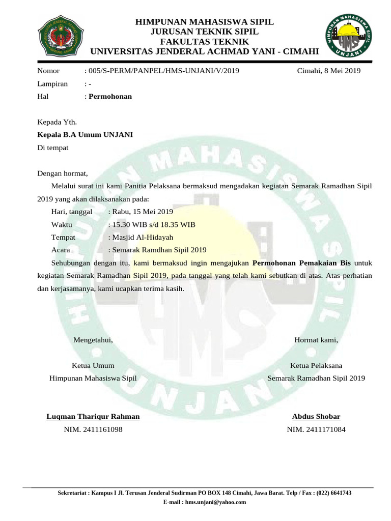 Surat Peminjaman Bis | PDF