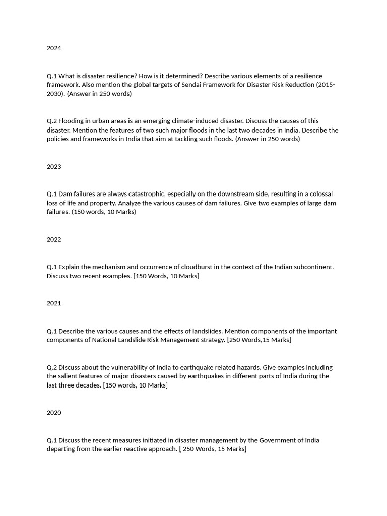 Disaster Management PYQS Mains | PDF | Natural Disasters | Emergency ...