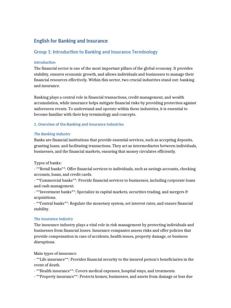 Banking and Insurance Terminology Guide | PDF | Insurance | Interest