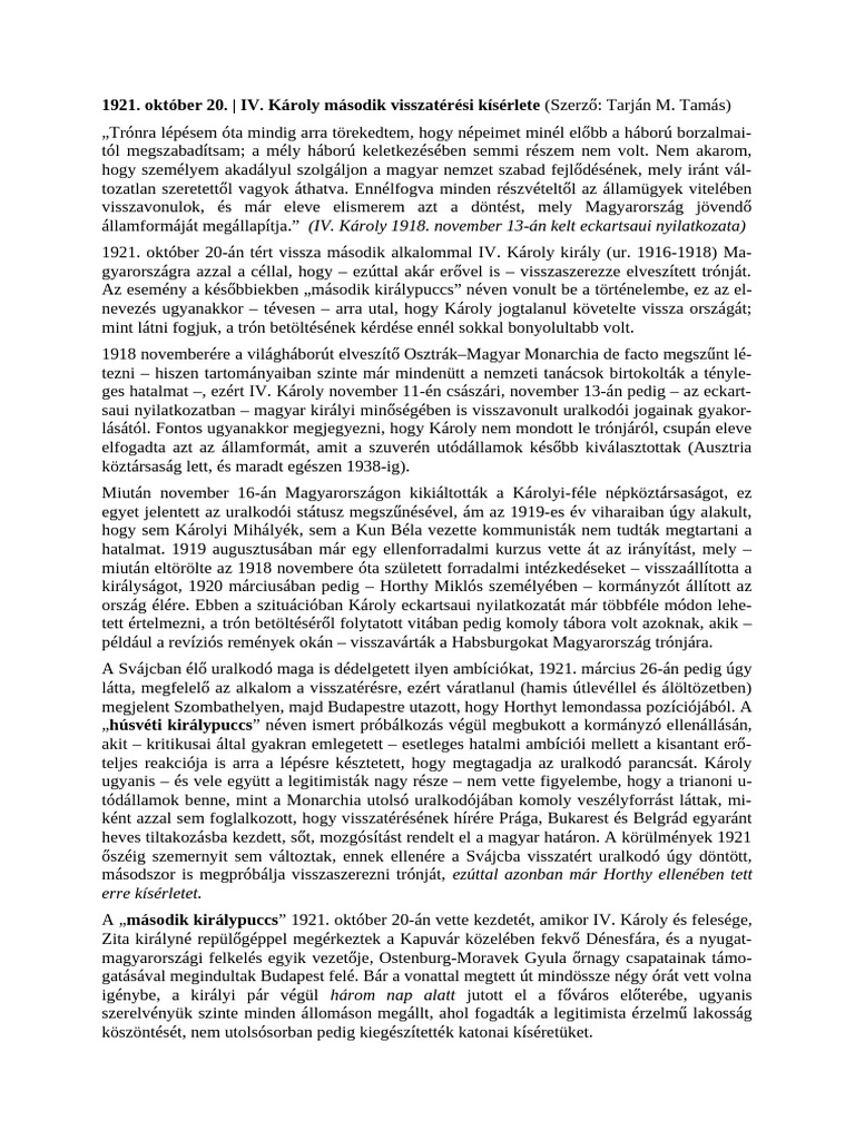 A Két Királypuccs 1921-Ben | PDF