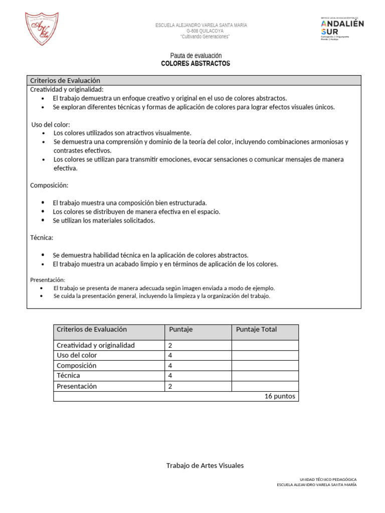 Pauta de Evaluación Colores Abstractos | PDF | Dibujo