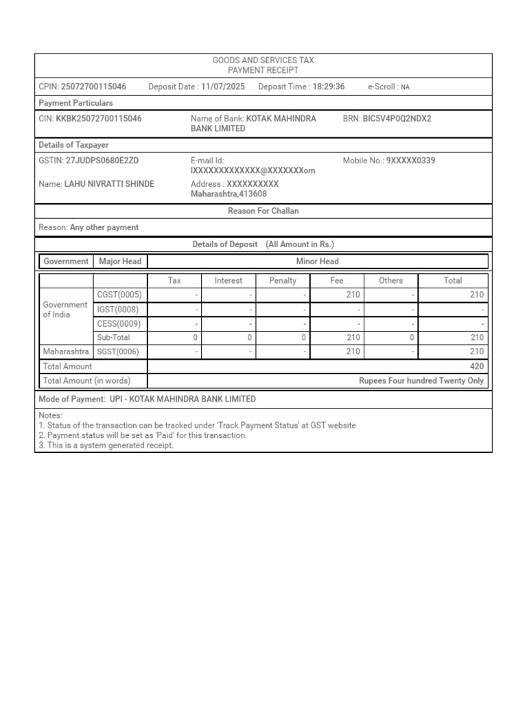 GST Challan Receipt | PDF