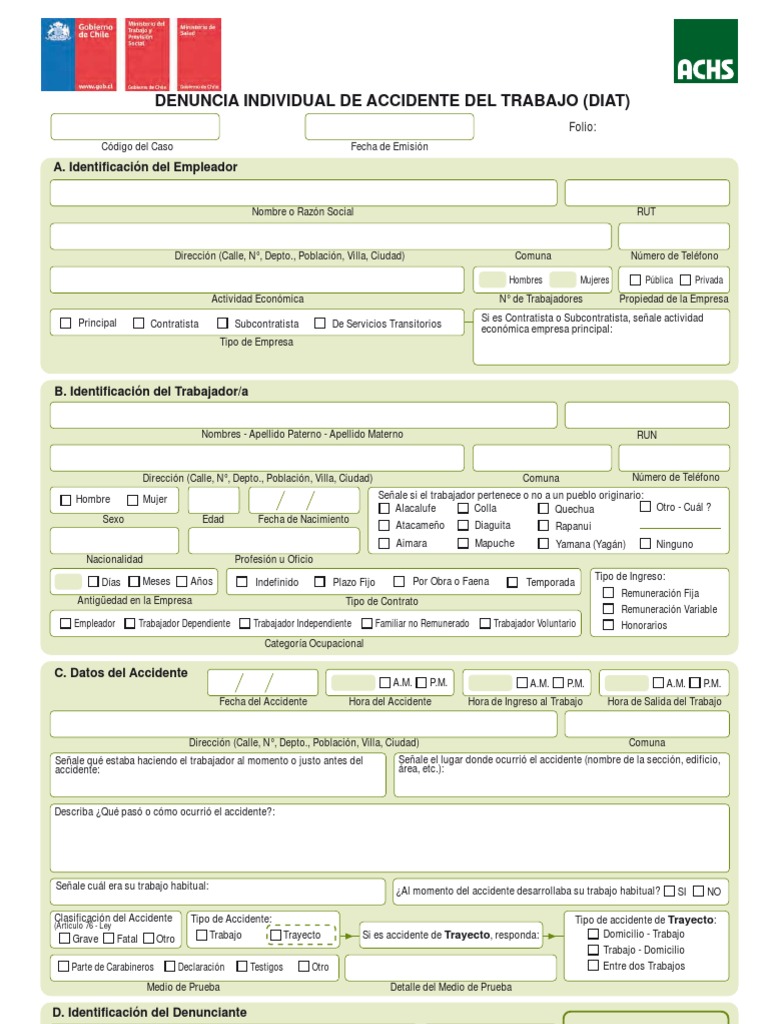 ACHS Formulario+DIAT | PDF