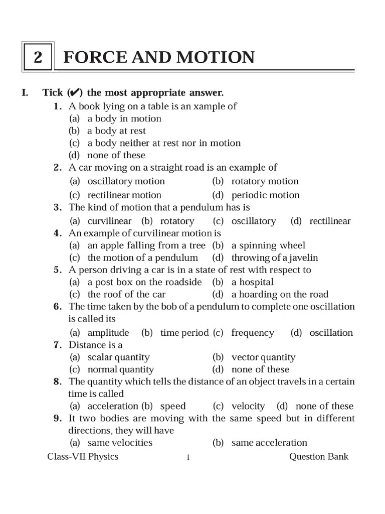 ICSE Class 7 Force and Motion QA Bank & Notes Testlabz | PDF
