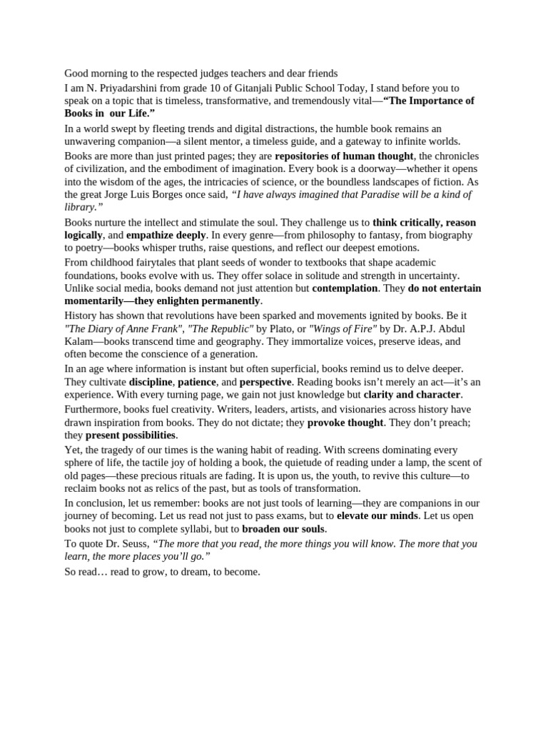 The Importance of Books in Our Life-Priya | PDF | Liberal Arts Education