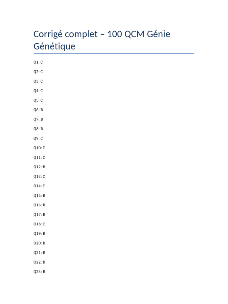 Correction QCM Genie Genetique | PDF