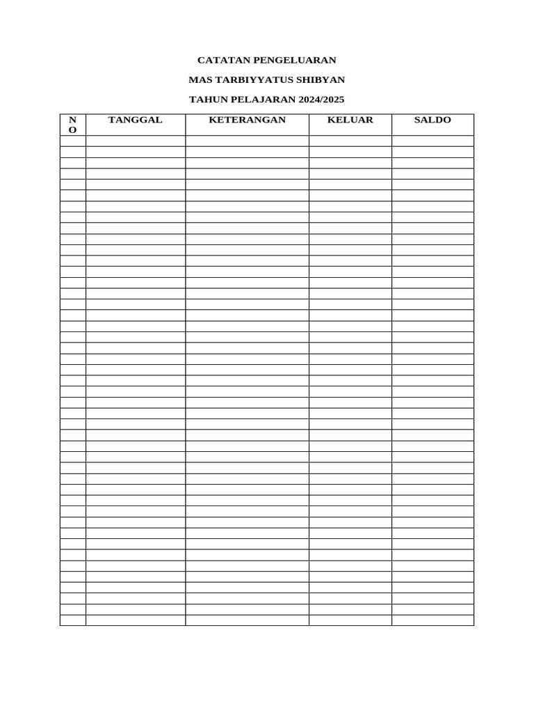 Template Catatan Bulanan Infaq | PDF