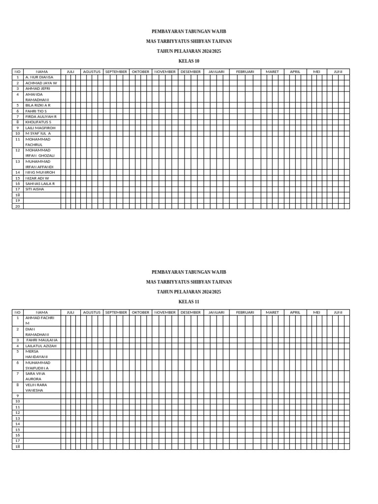 Template Pembayaran Tabungan Wajib | PDF
