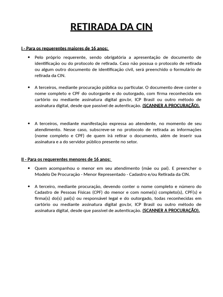 Regras para Retirada CIN | PDF
