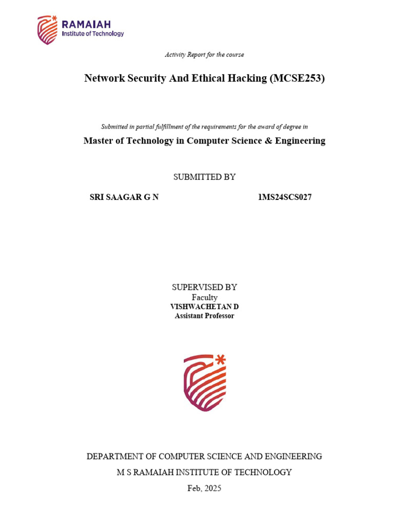 Network Security and Ethical Hacking (MCSE253) : Master of Technology in Computer Science ...