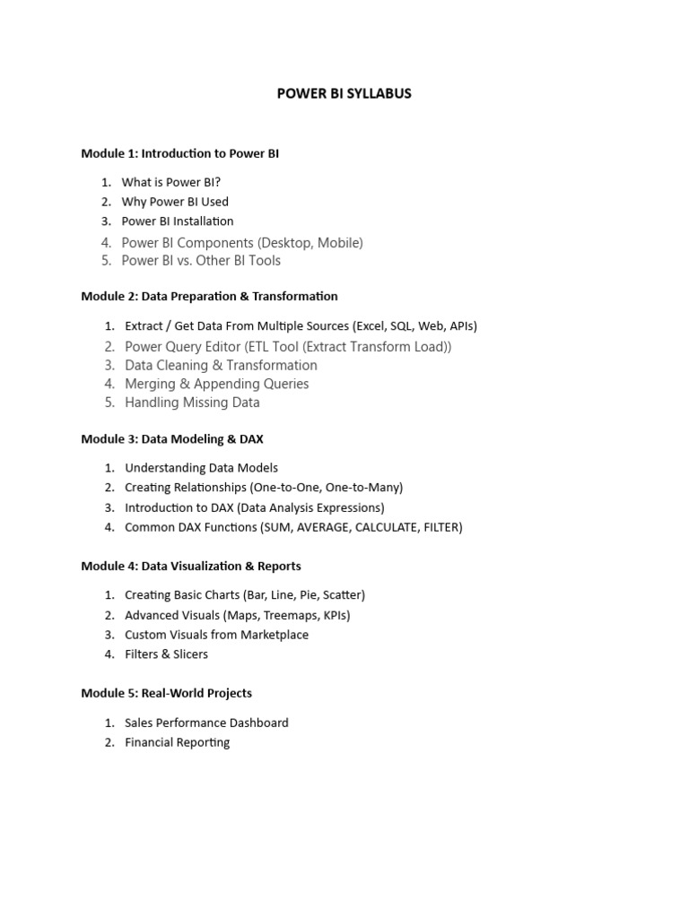 Power Bi Syllabus | PDF