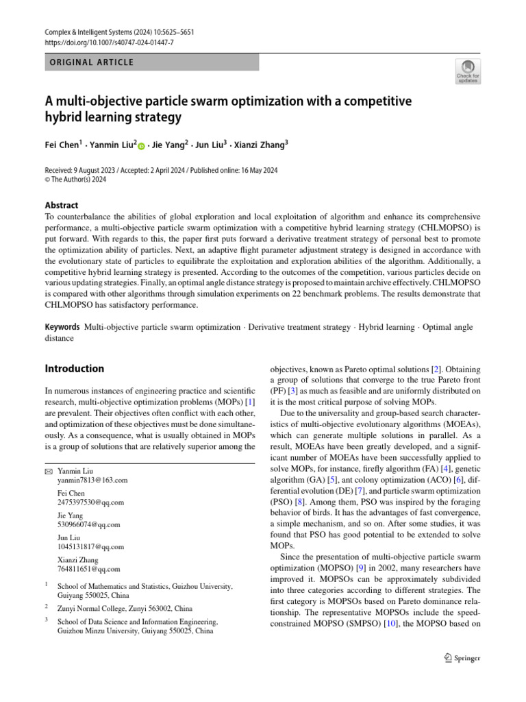 A Multi-Objective Particle Swarm Optimization With A Competitive Hybrid Learning Strategy | PDF ...