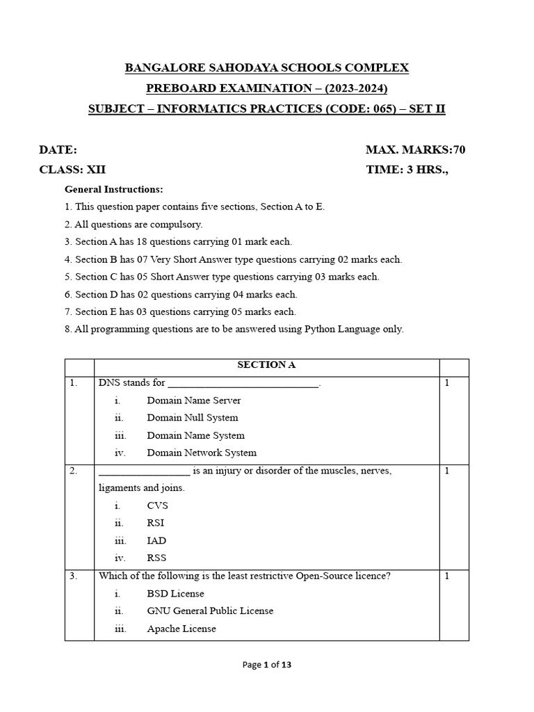 Class Xii Ip - Sahodaya Set2 2023 | PDF | Domain Name System | Network Switch