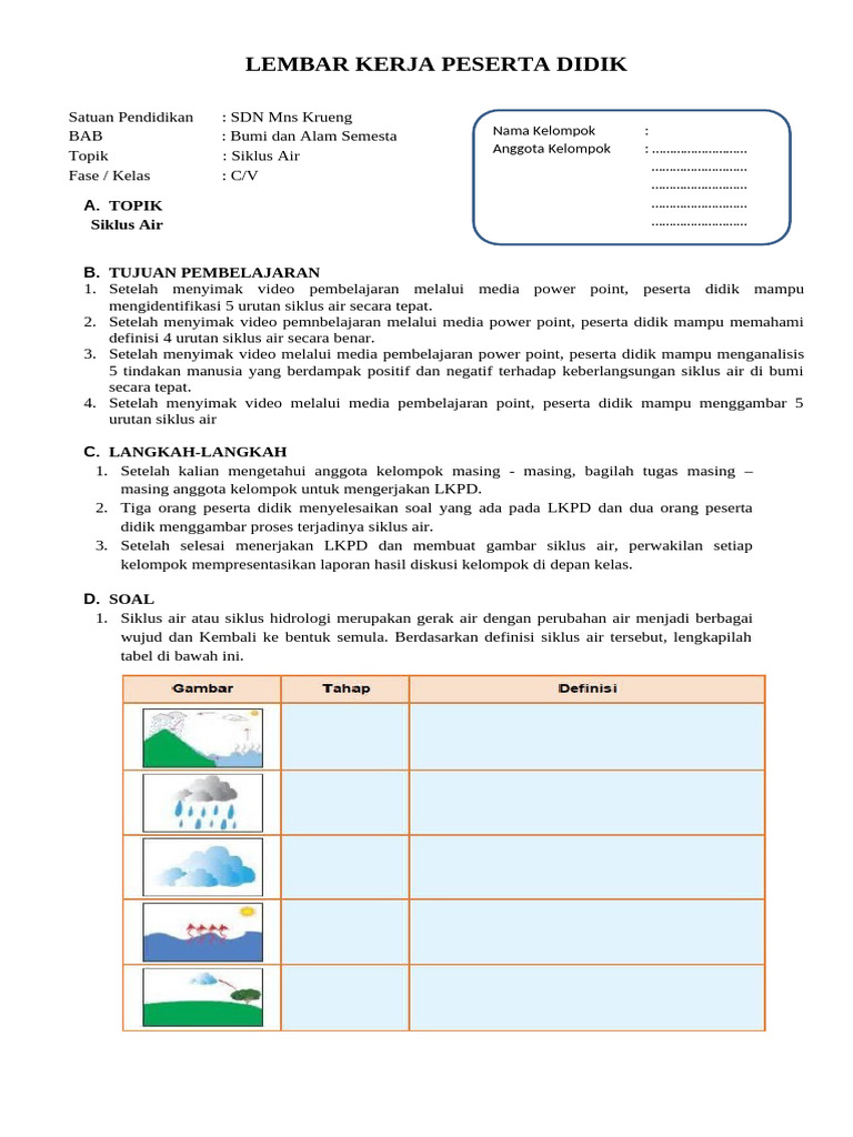 LKPD Ipas Siklus Air | PDF