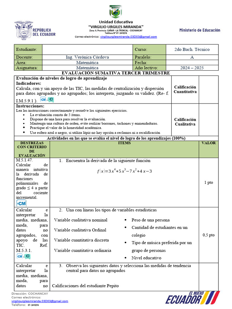 2do BT Eva Mat 3er Trim | PDF | Aritmética | Análisis matemático