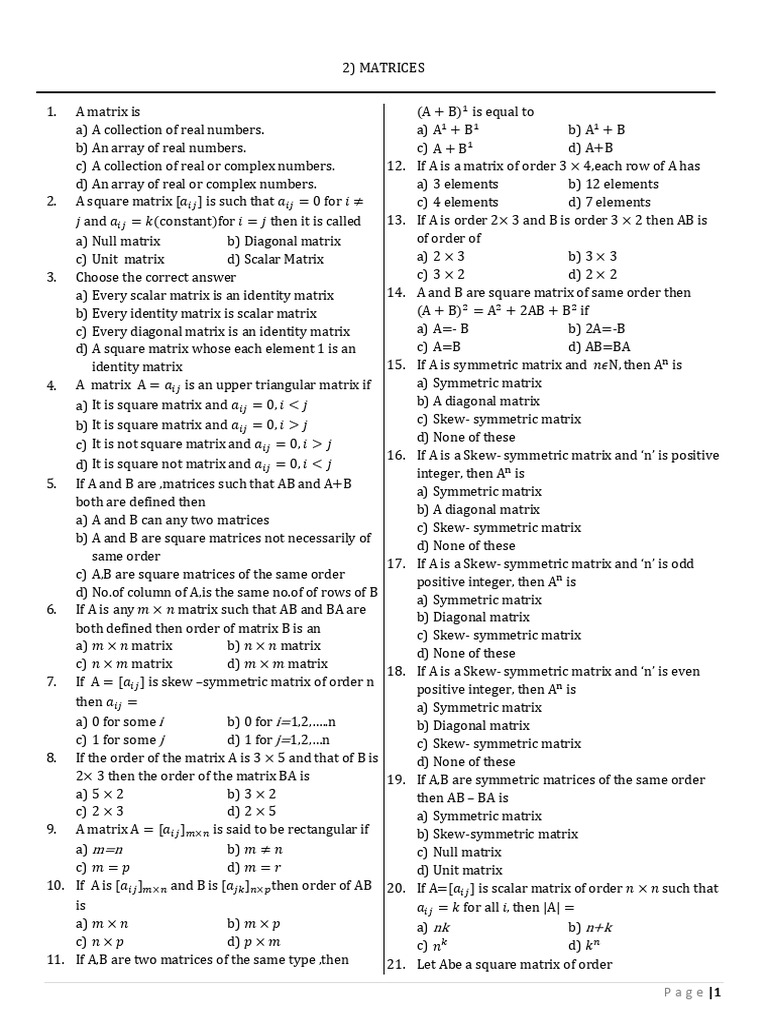 2. Matrices | PDF | Matrix (Mathematics) | Algebra