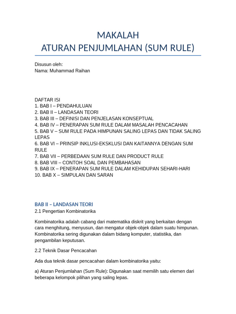 Makalah Sum Rule Lengkap | PDF