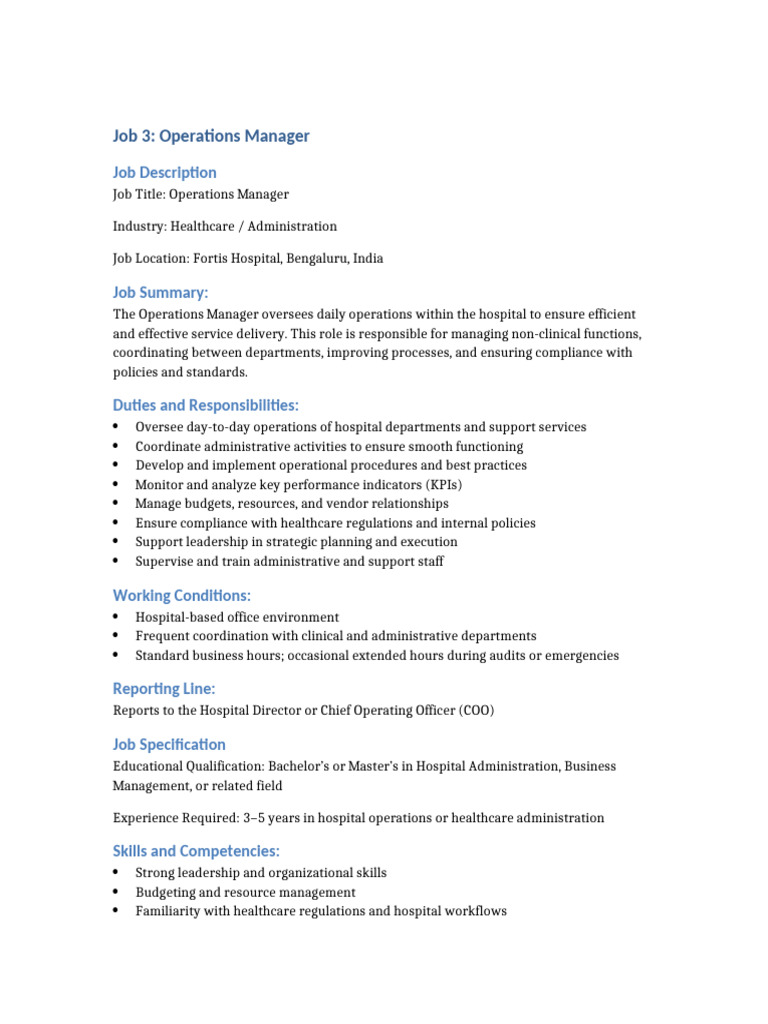 Operations Manager Job Description | PDF