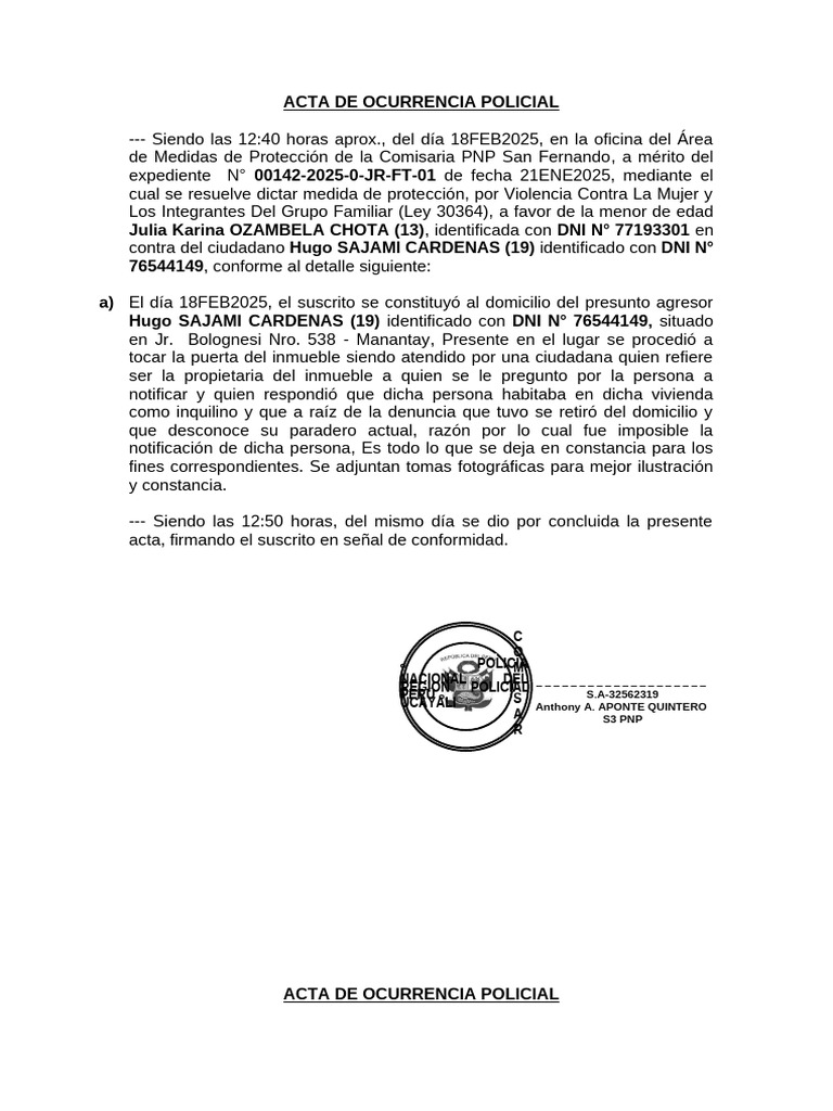 Actas de Medidas de Protección PNP | PDF | Justicia | Crimen y violencia