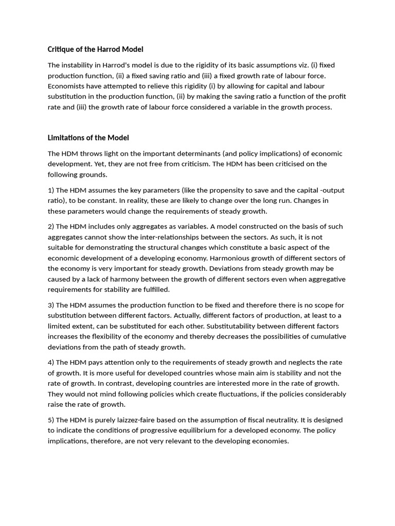 Critique of Harrod-Domar Model | PDF | Economies | Economics