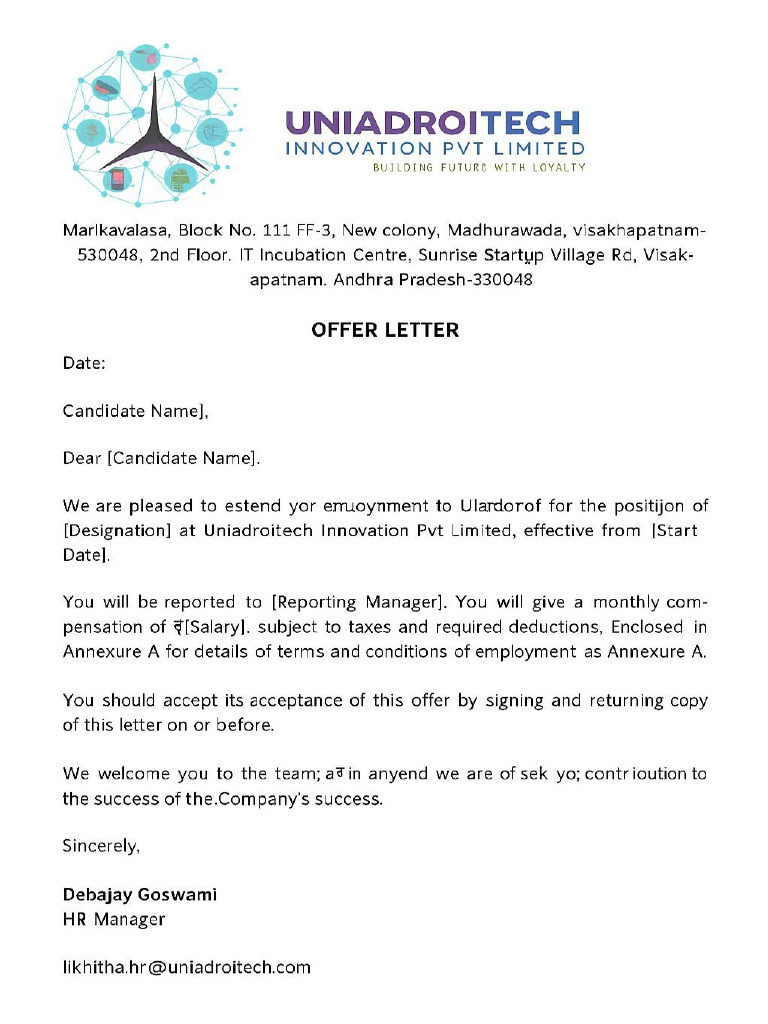 Uniadroitech Offer Letter | PDF