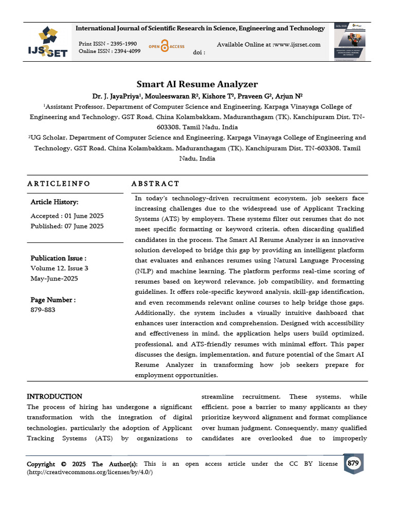 Jaya Priya, Smart AI Resume Analyzer | PDF | Résumé | Artificial ...