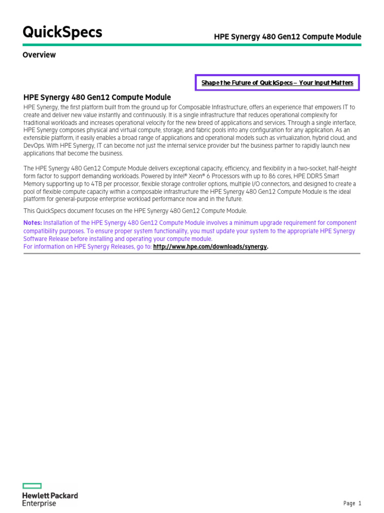 HPE+Synergy+480+Gen12+Compute+Module+QuickSpecs A50009201enw | PDF | Network Switch | Solid ...