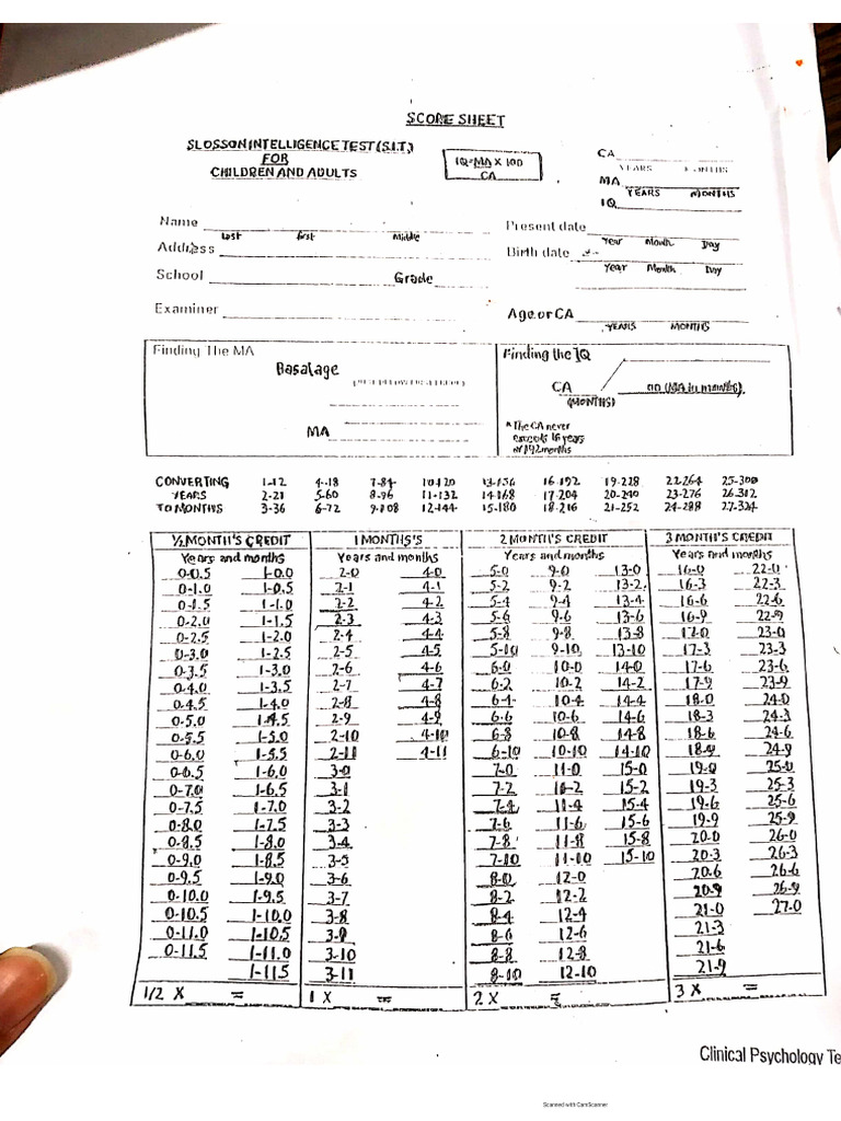 SIT Scoring Sheet | PDF