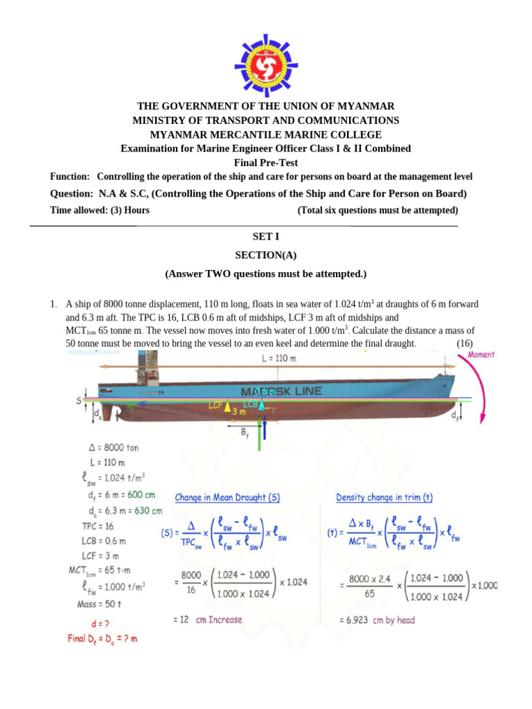 Myanmar Marine Engineer Officer Exam | PDF | Ships | Door