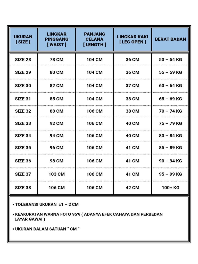 Size Chart 03 | PDF