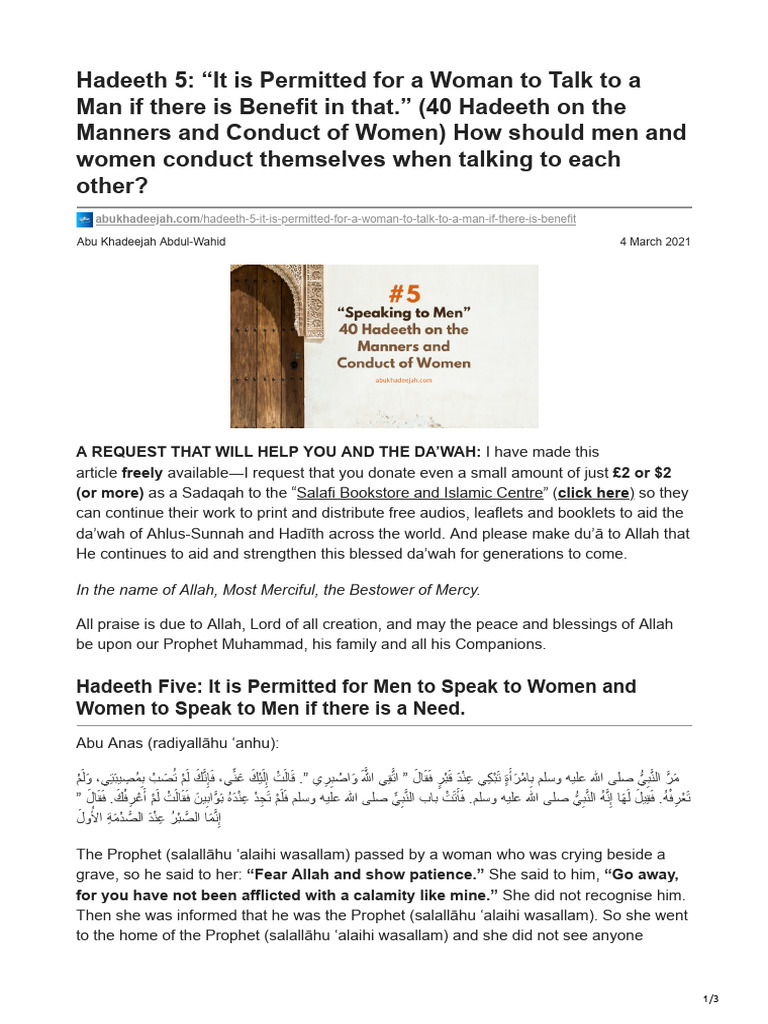 Women Speaking to Men: Guidelines | PDF | Hadith | Islamic Belief And ...