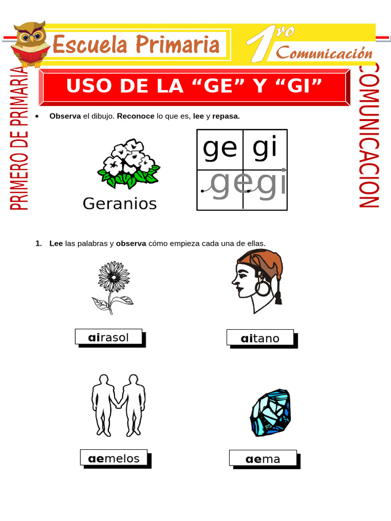 Uso de La Ge y Gi para Primero de Primaria | PDF