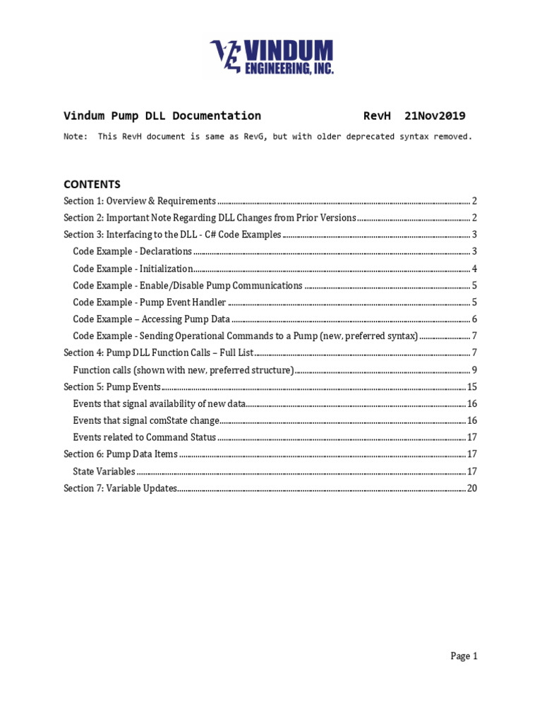 Vindum Pump DLL Documentation 11-22-2019 | PDF | Parameter (Computer ...
