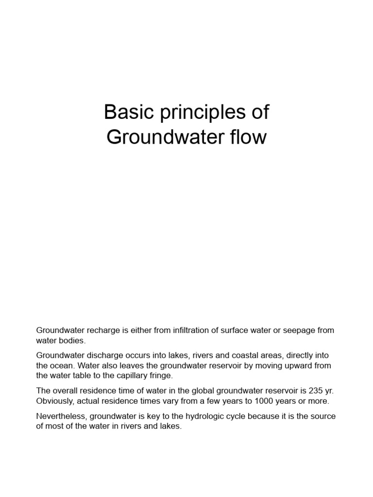 Basic Principles of Groundwater Flow Lect 8 | PDF | Aquifer | Groundwater