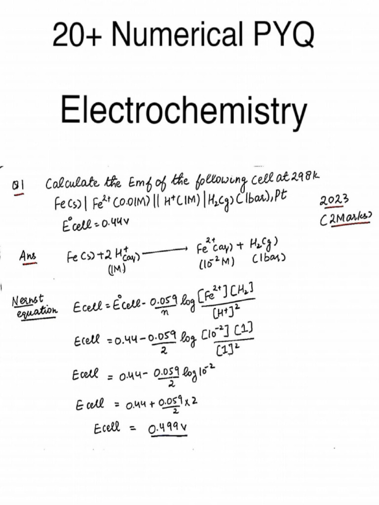 PYQ Numericals Electrochemistry | PDF