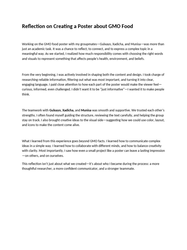 Reflection On GMO Food | PDF