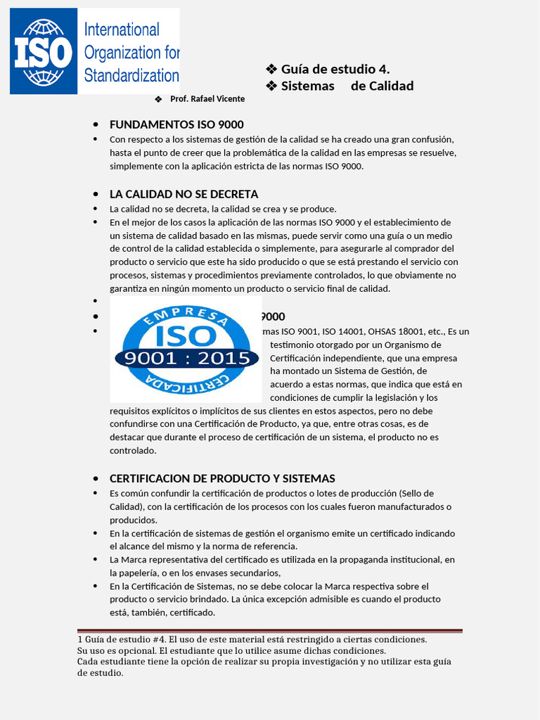 Tema No. - 4 Fundamentos Normas Iso 9001 | PDF | Calidad (comercial) | Sistema de manejo de calidad