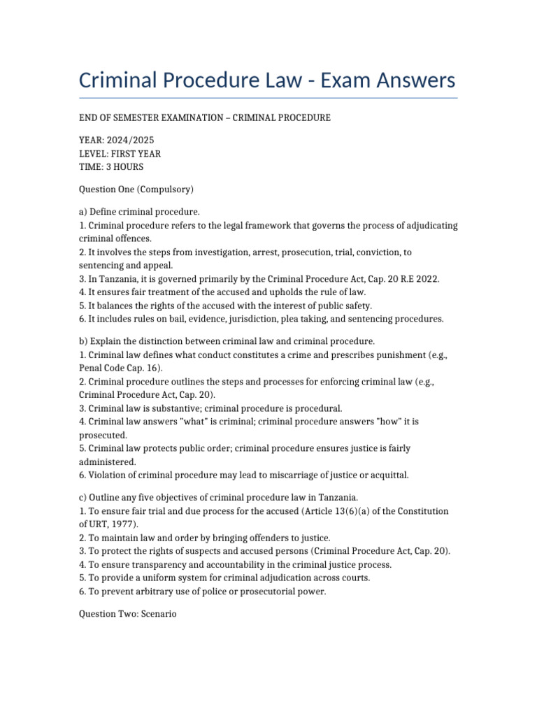 Criminal Procedure Exam Answers | PDF | Bail | Acquittal