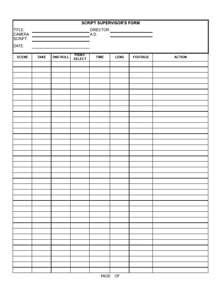 Script Supervisor's Form Template | PDF