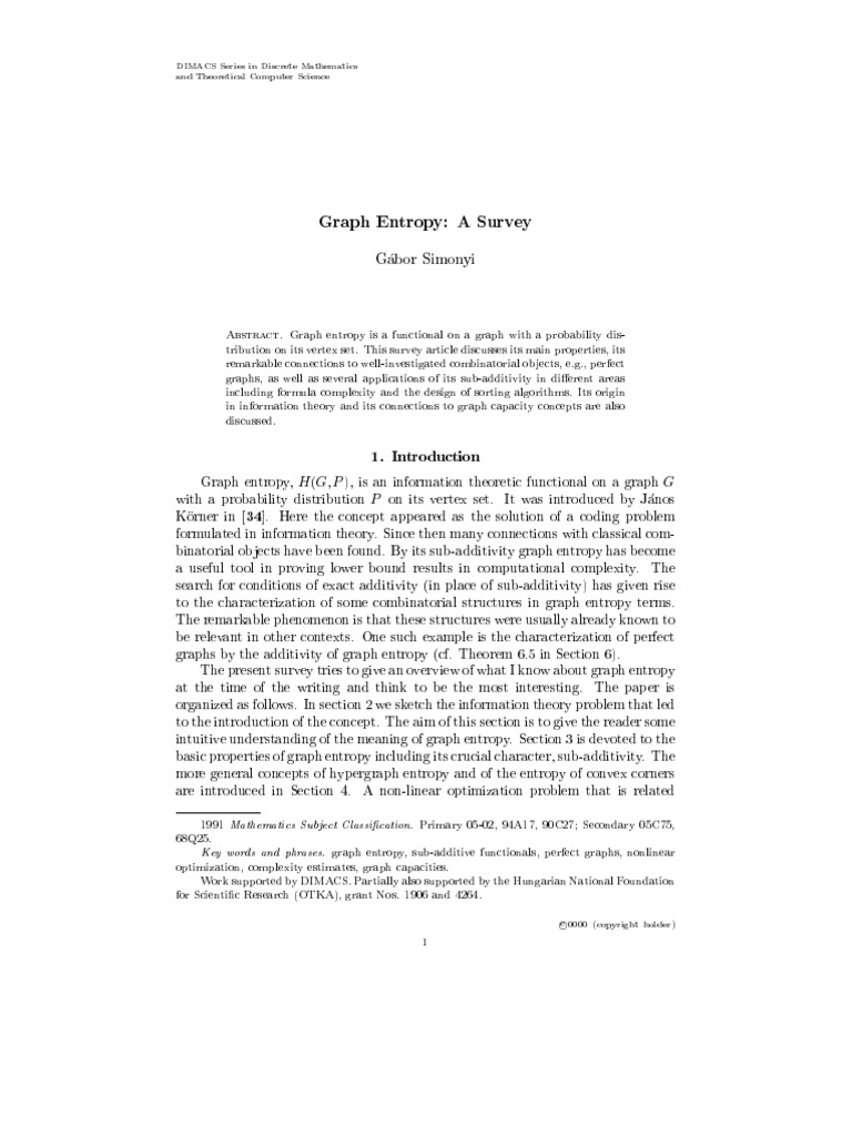 Graph Entropy A Survey | PDF