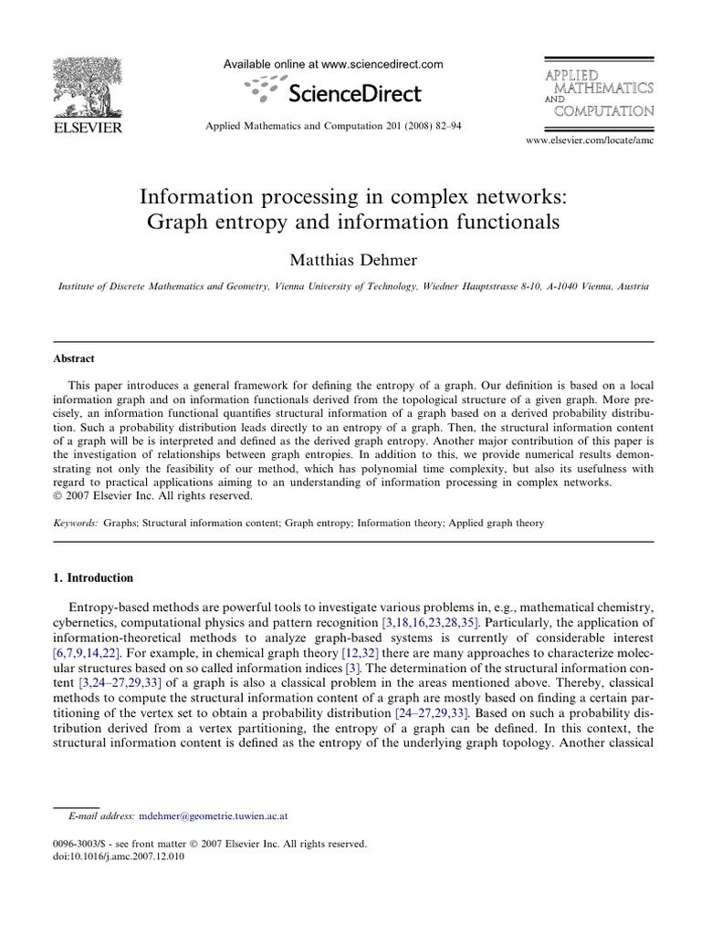 Information Processing in Complex Networks Graph Entropy and Information Functionals | PDF ...