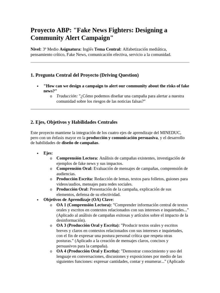 Proyecto Fake News | PDF | Comunicación | Comprensión lectora