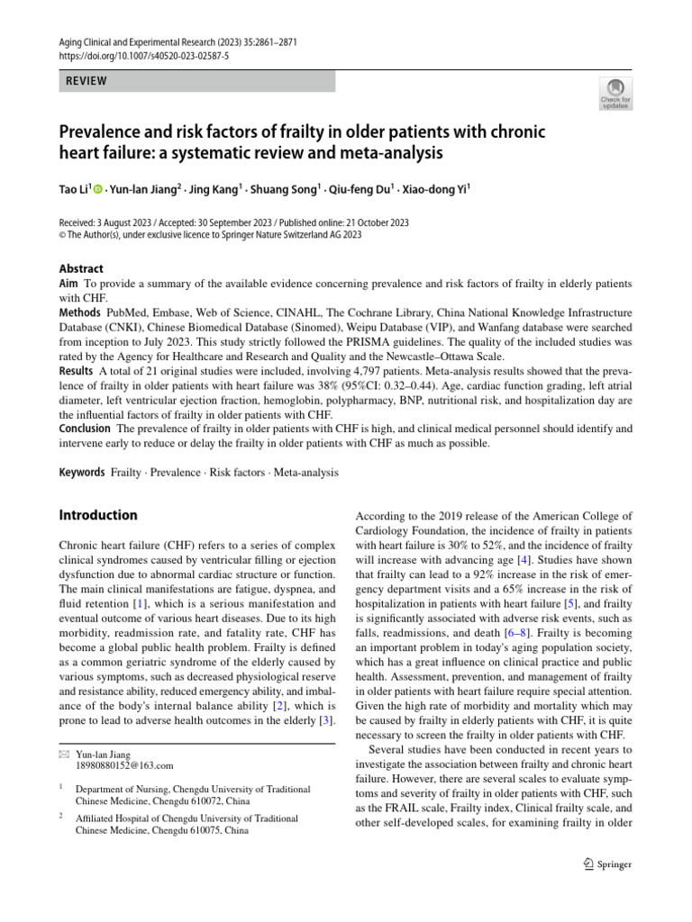 Prevalence and Risk Factors of Frailty in Older Patients With Chronic ...