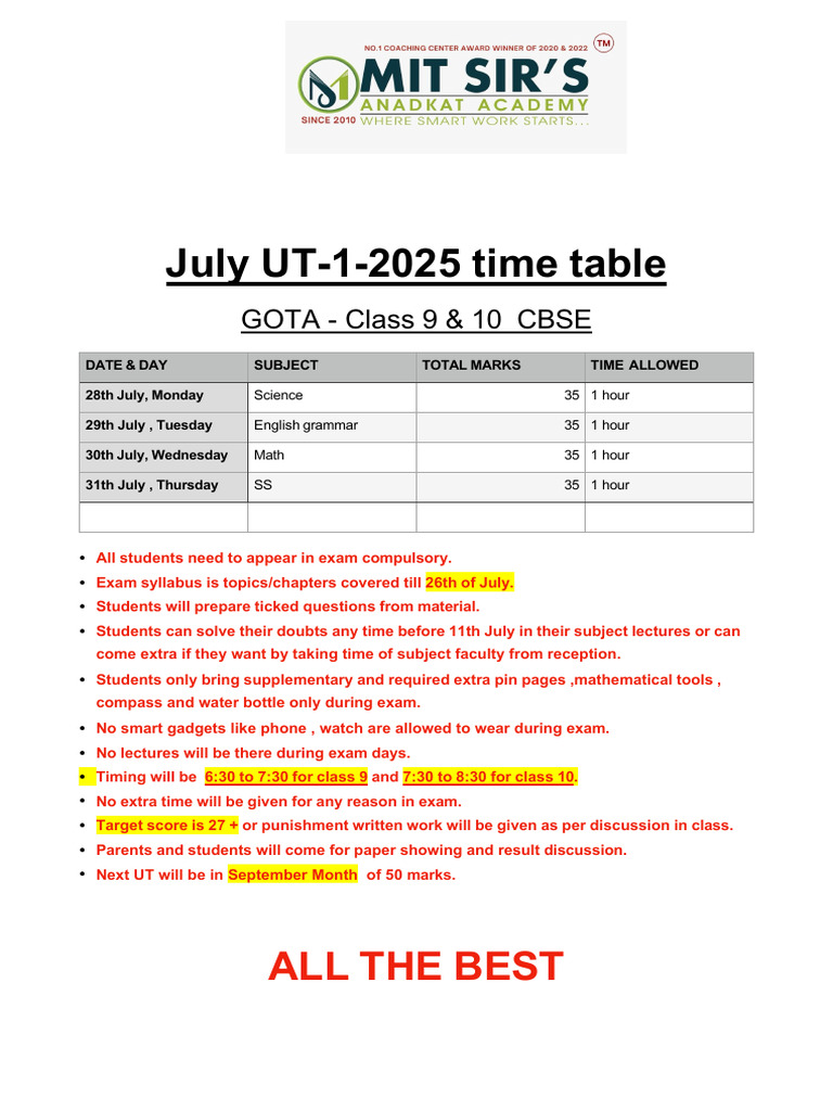GOTA-UT 1 Time Table | PDF