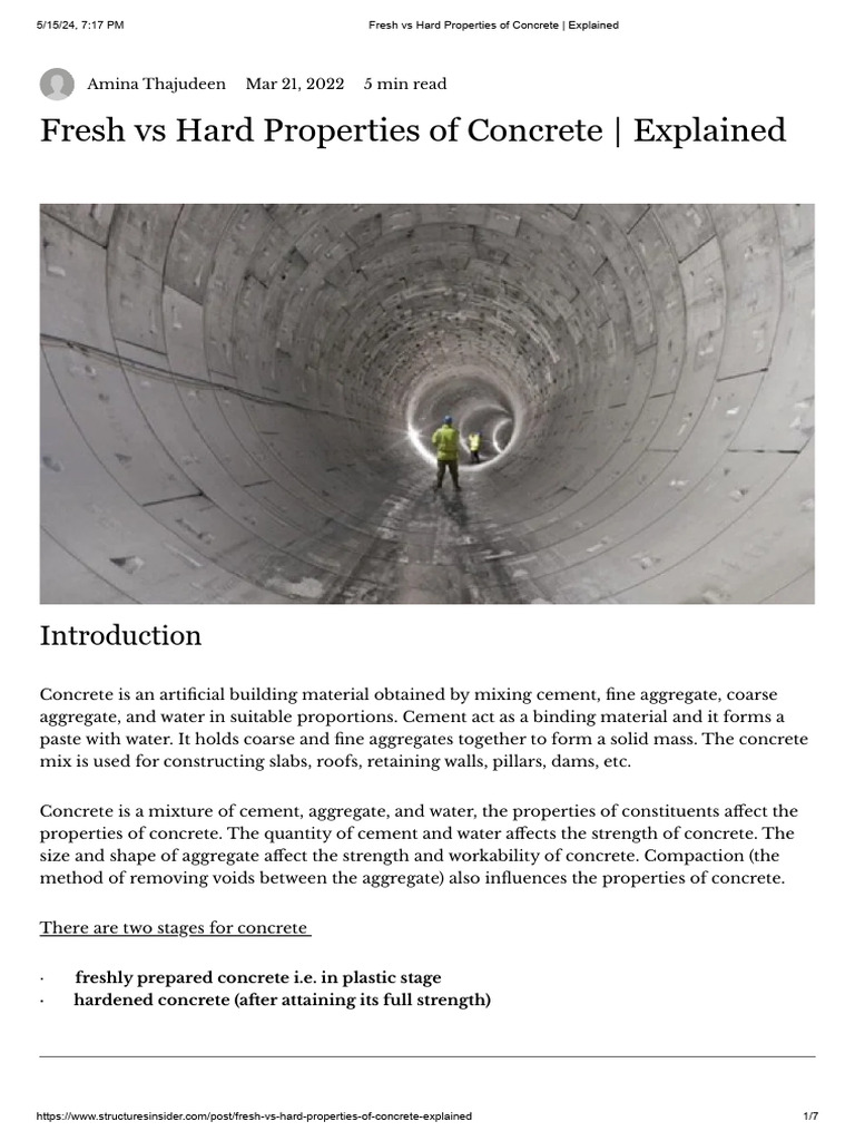 Fresh Vs Hard Properties of Concrete - Explained | PDF | Concrete | Cement
